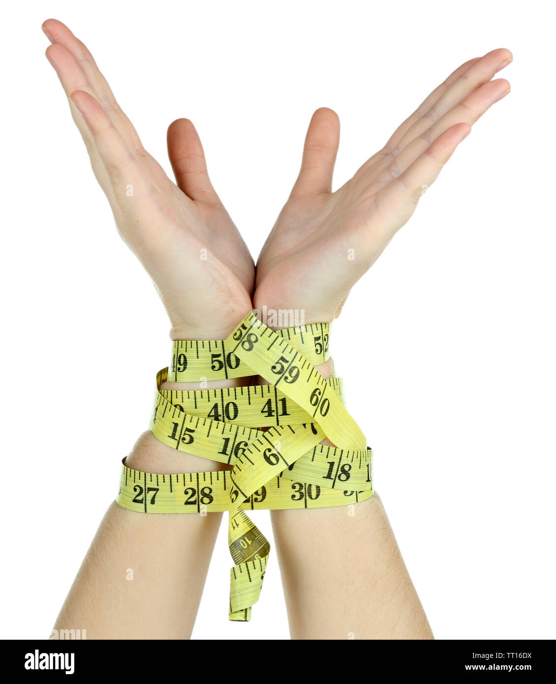 Woman hands with measuring tape isolated on white Stock Photo - Alamy