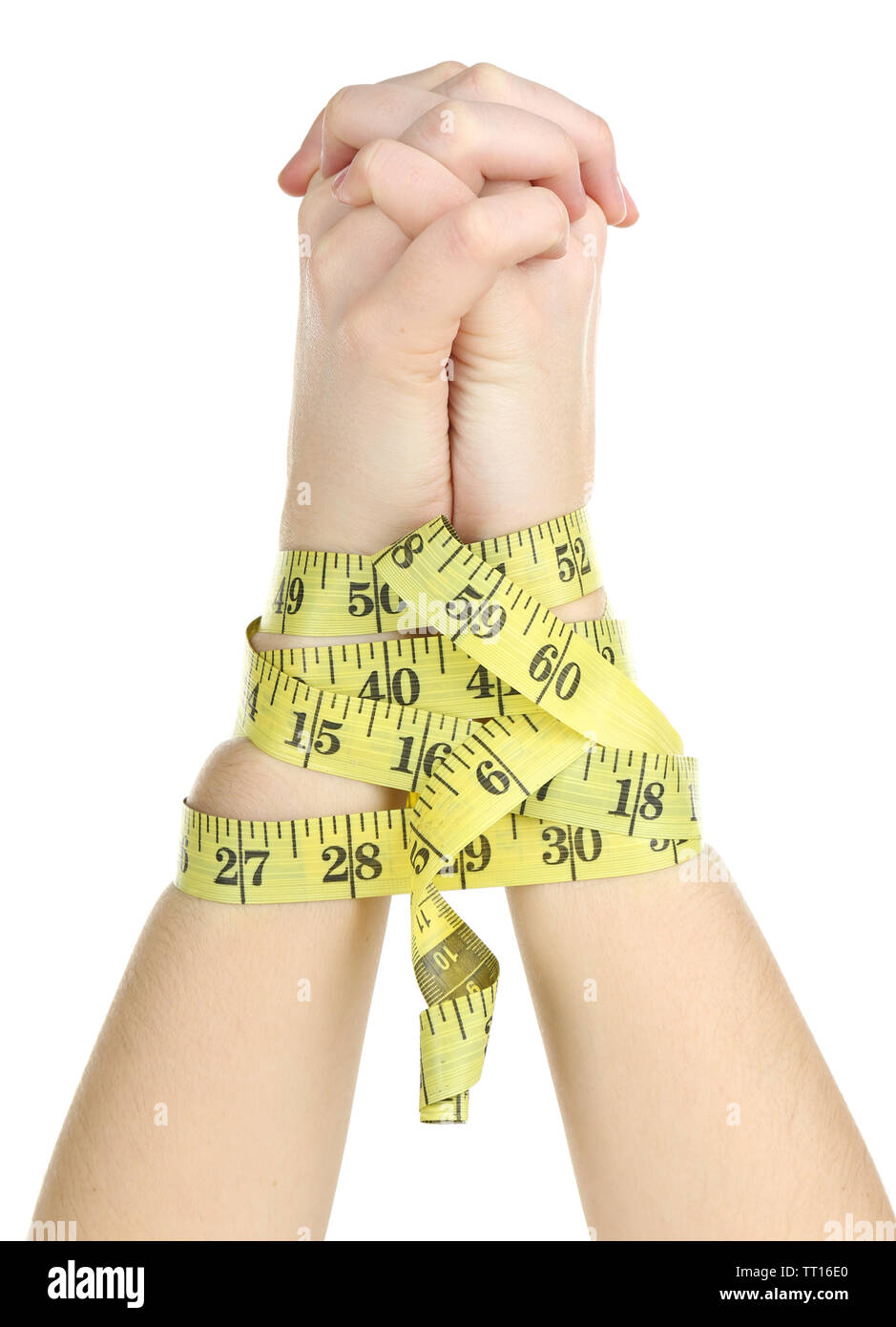 Woman hands with measuring tape isolated on white Stock Photo - Alamy