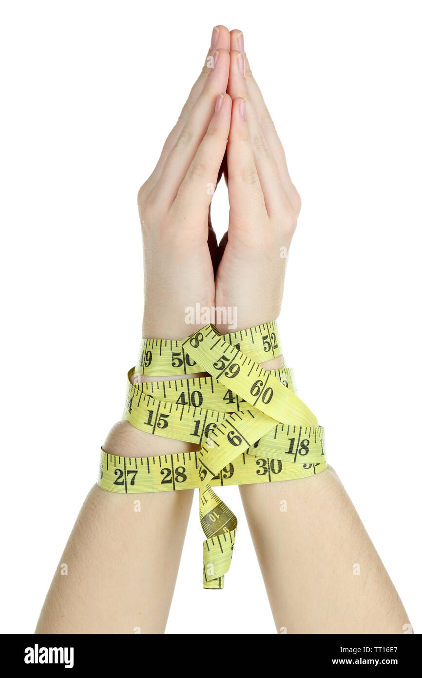 Woman hands with measuring tape isolated on white Stock Photo - Alamy