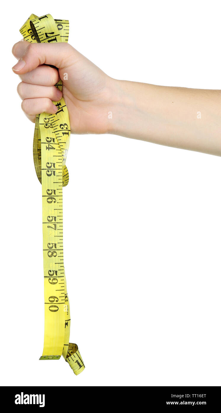 Woman hand with measuring tape isolated on white Stock Photo - Alamy