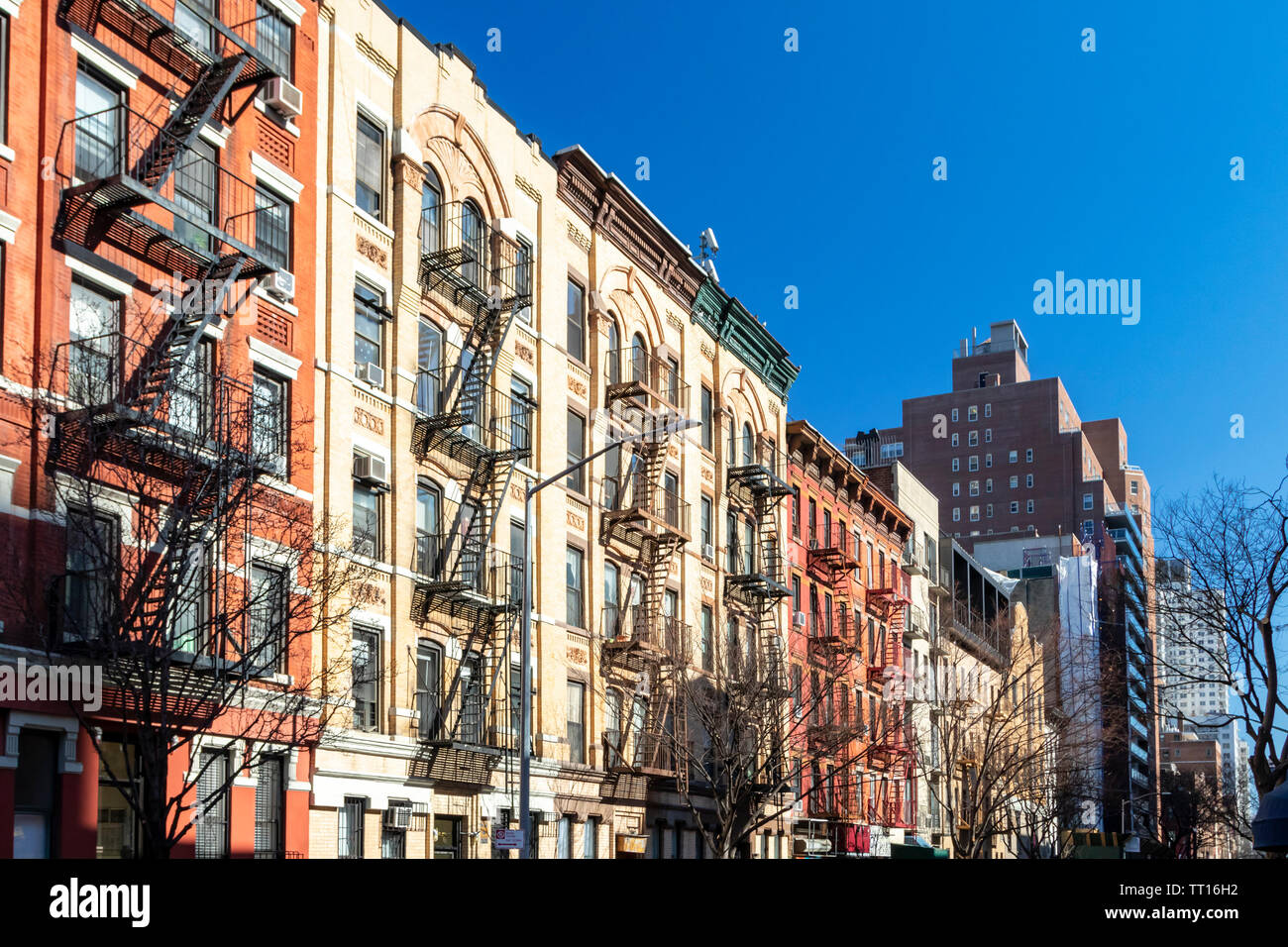 Block of colorful old buildings with clear blue sky background in the ...