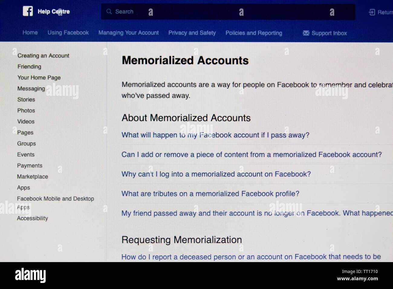 Facebook page for memorial accounts for those who have passed away ...