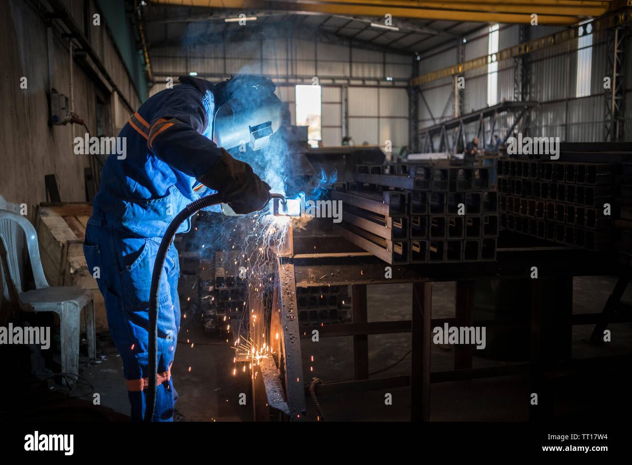 Welder master welding steel or iron, metal industry concept photo Stock ...