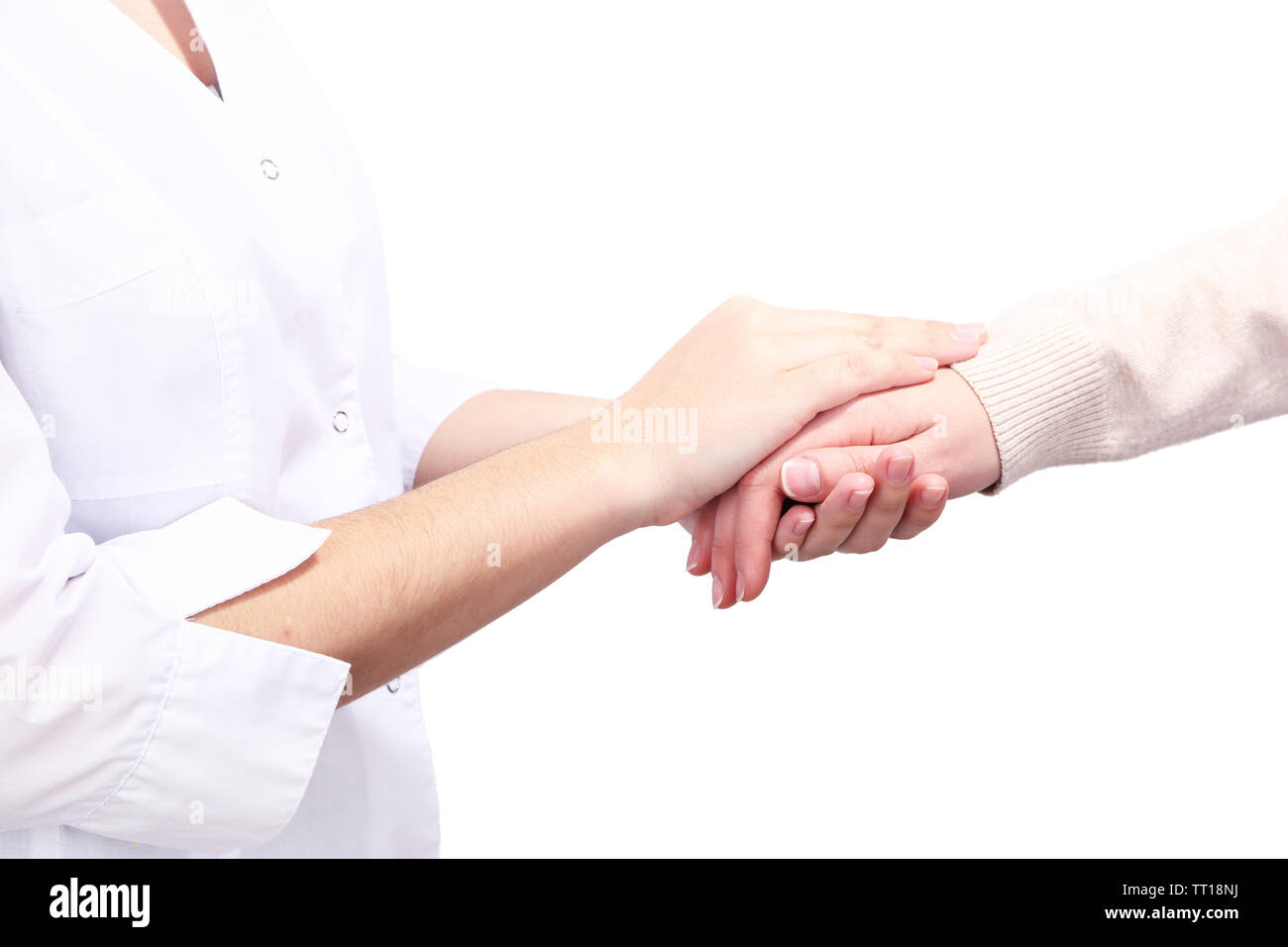 Medical doctor holding hand of patient, isolated on white Stock Photo ...