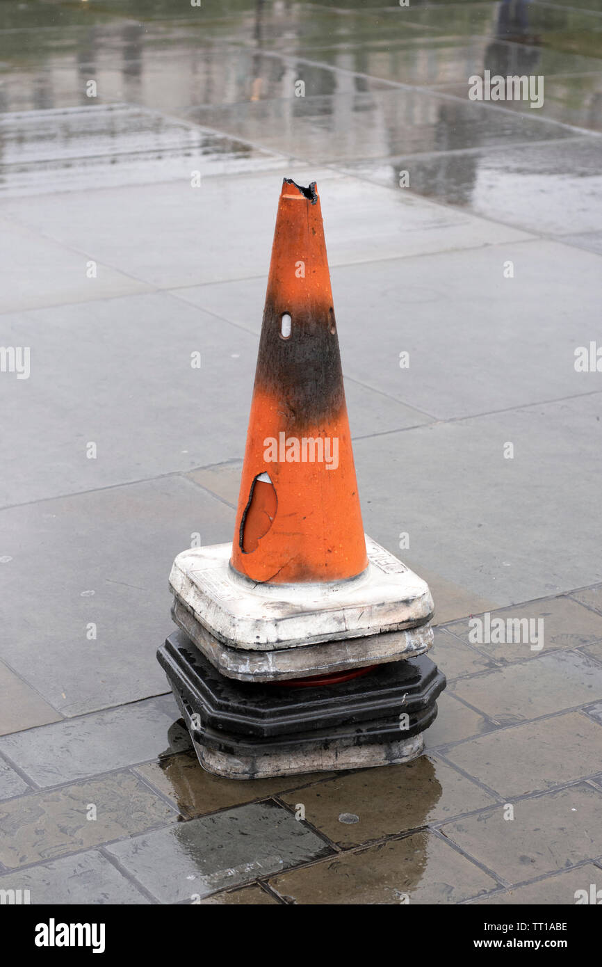 Orange and white small plastic traffic bollards or cones Stock Photo ...