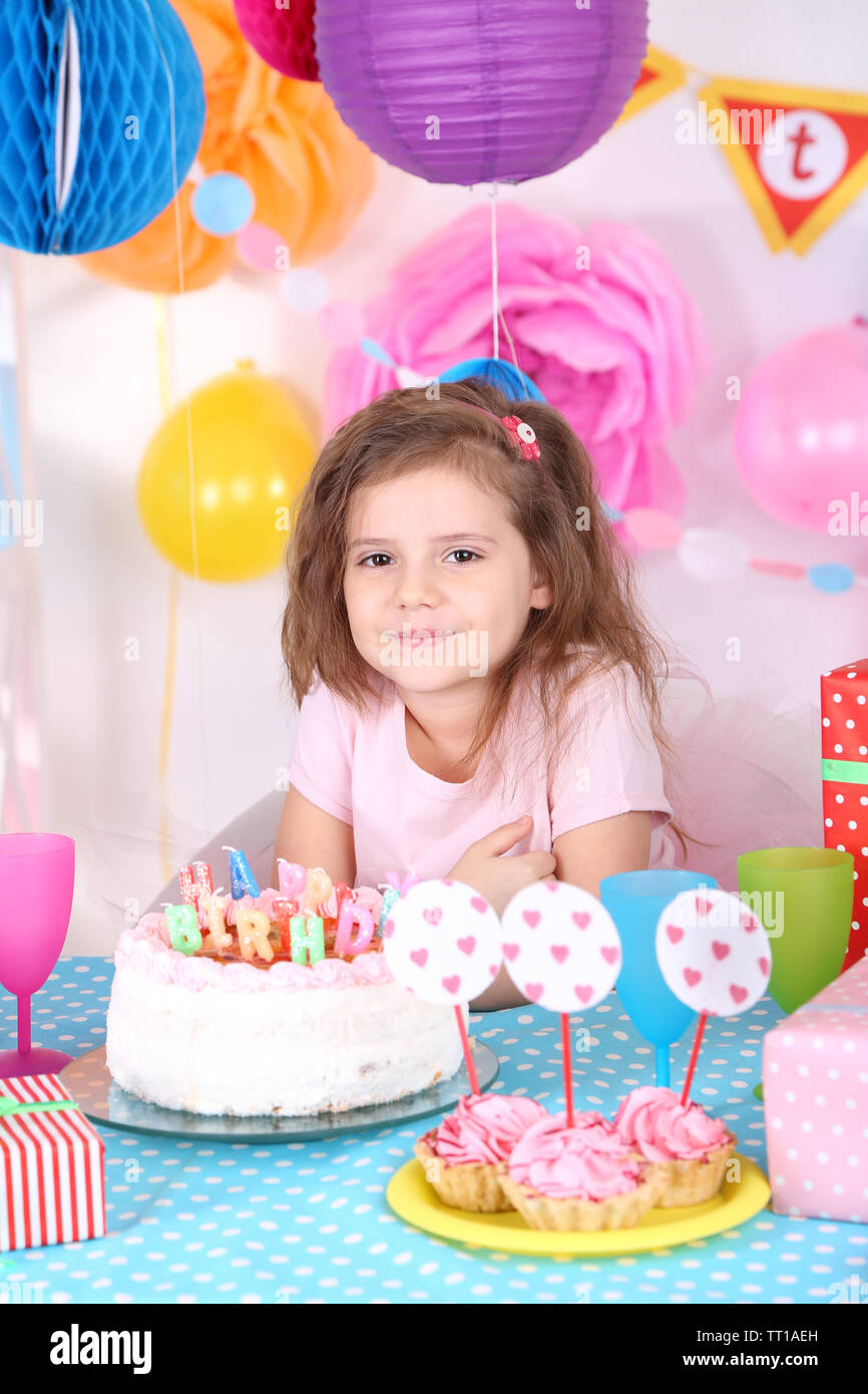 Pretty little girl celebrate her birthday Stock Photo - Alamy