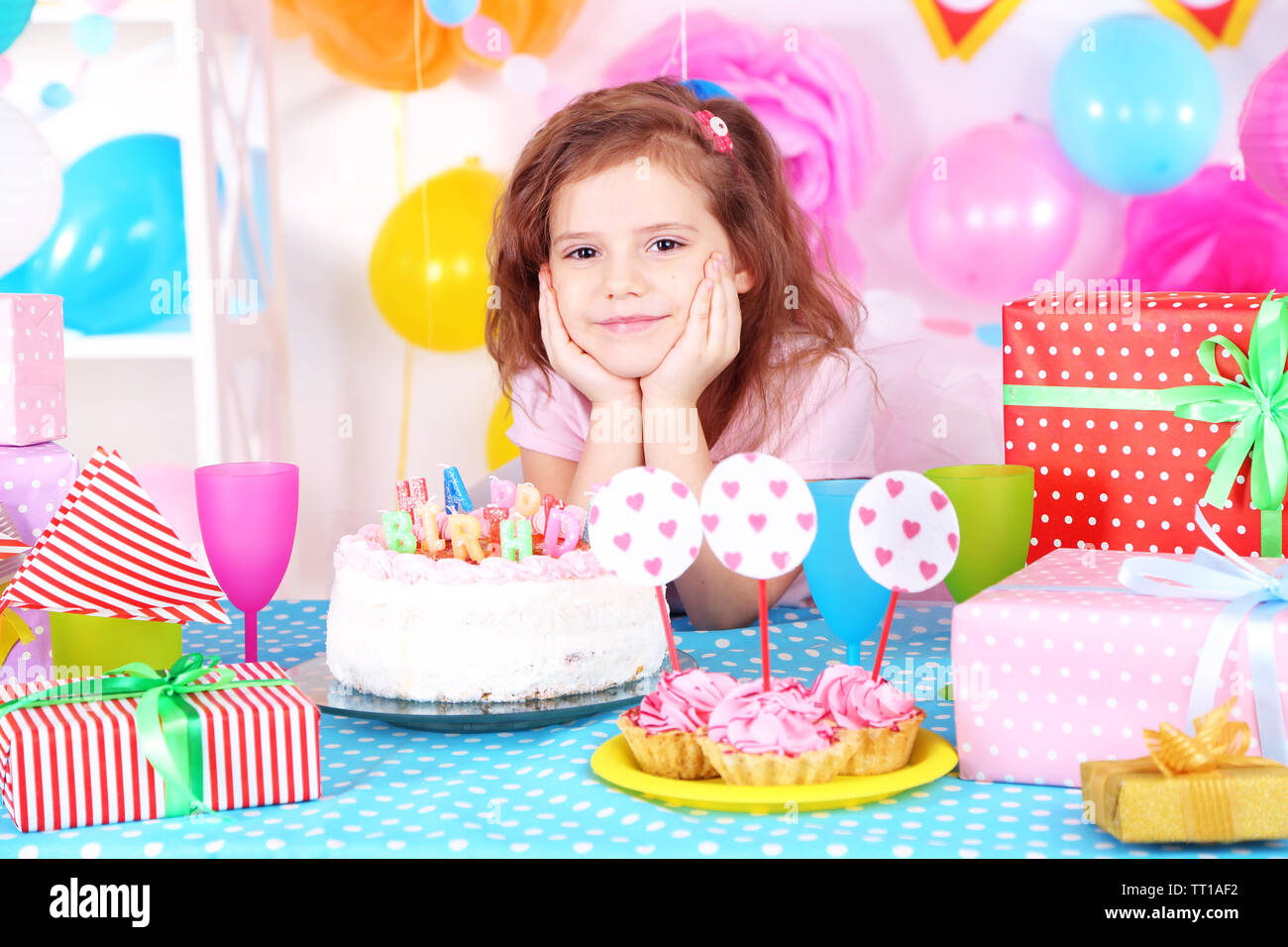 Pretty little girl celebrate her birthday Stock Photo - Alamy