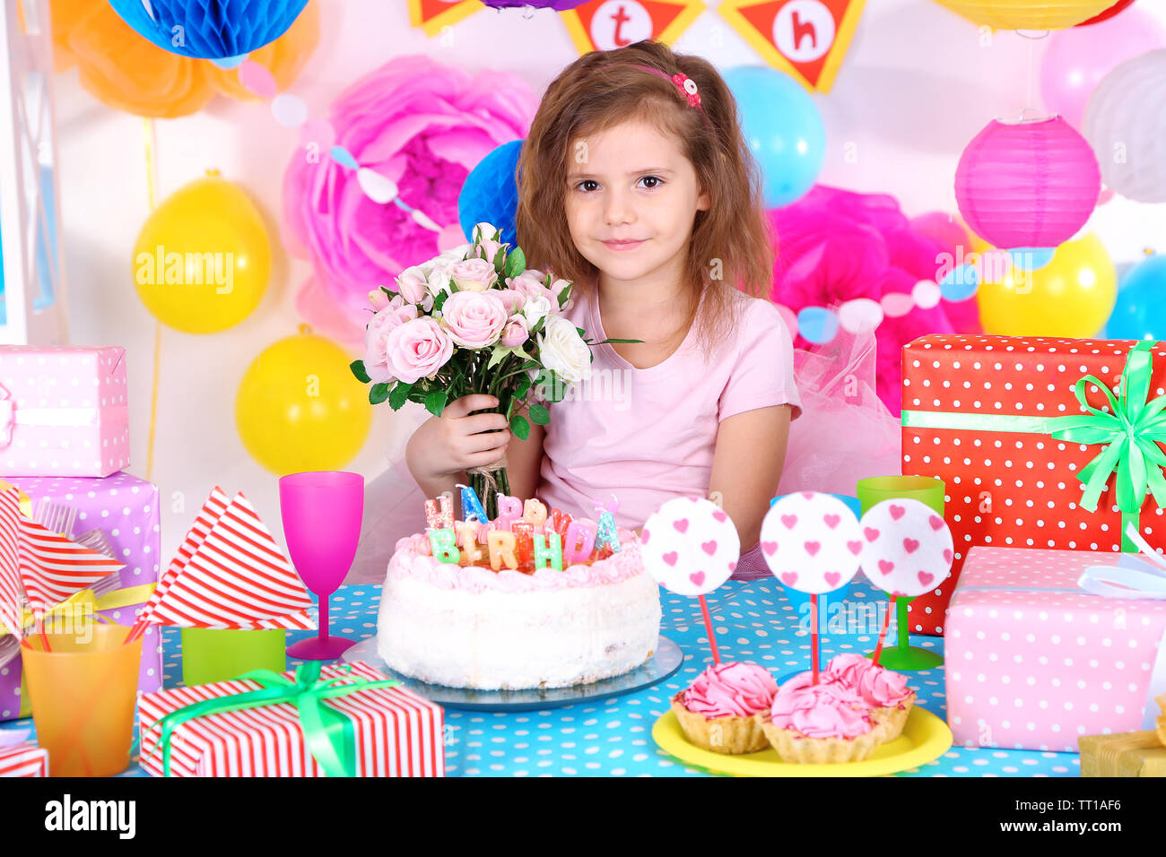 Pretty little girl celebrate her birthday Stock Photo - Alamy