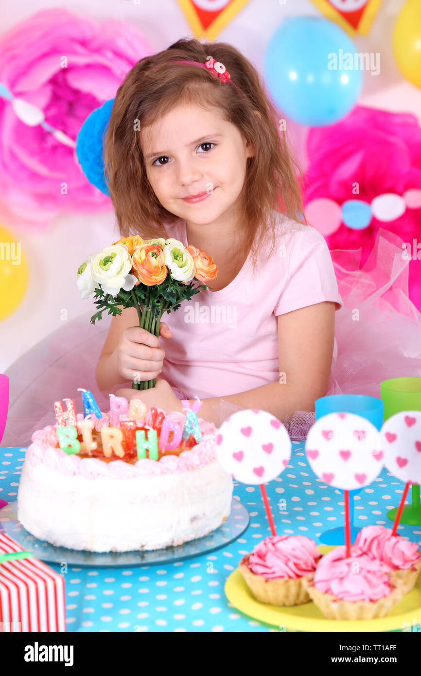 Pretty little girl celebrate her birthday Stock Photo - Alamy