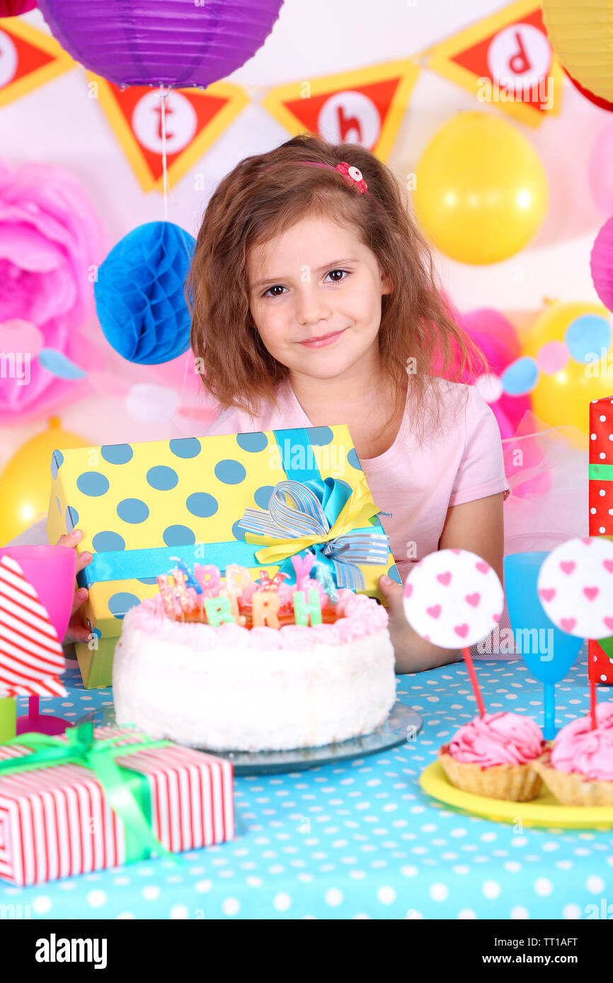 Pretty little girl celebrate her birthday Stock Photo - Alamy