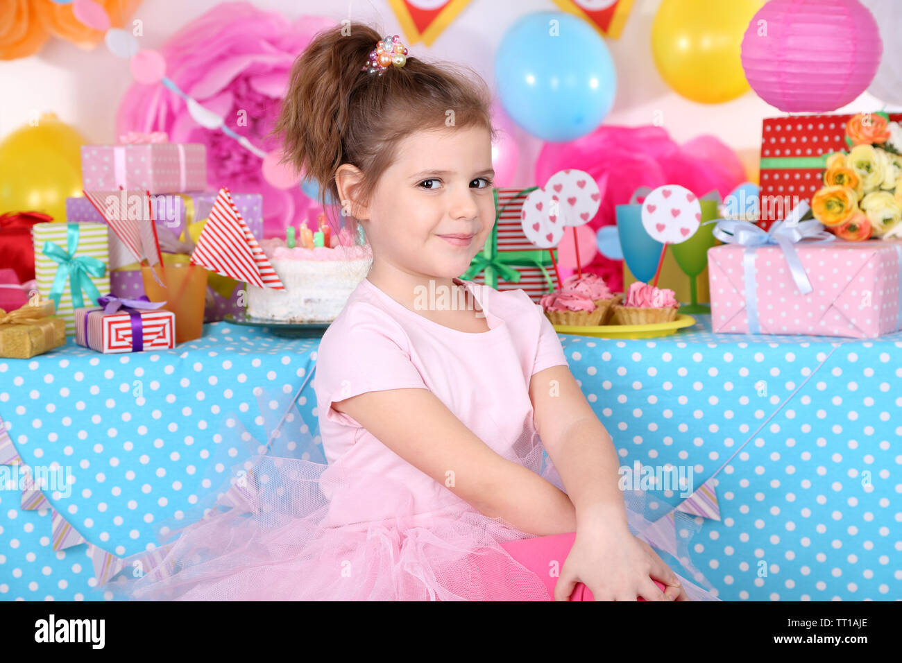 Pretty little girl celebrate her birthday Stock Photo - Alamy