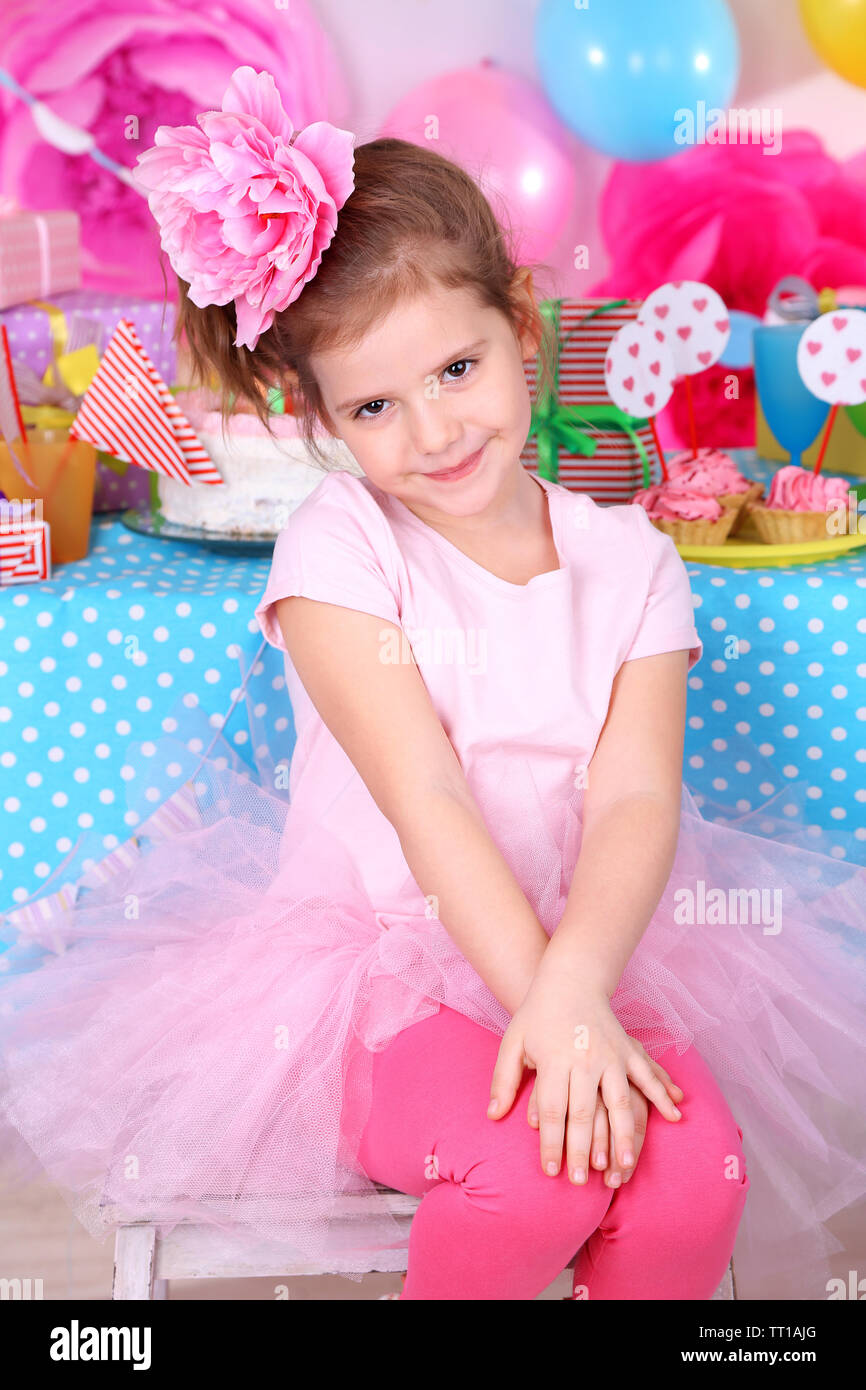 Pretty little girl celebrate her birthday Stock Photo - Alamy