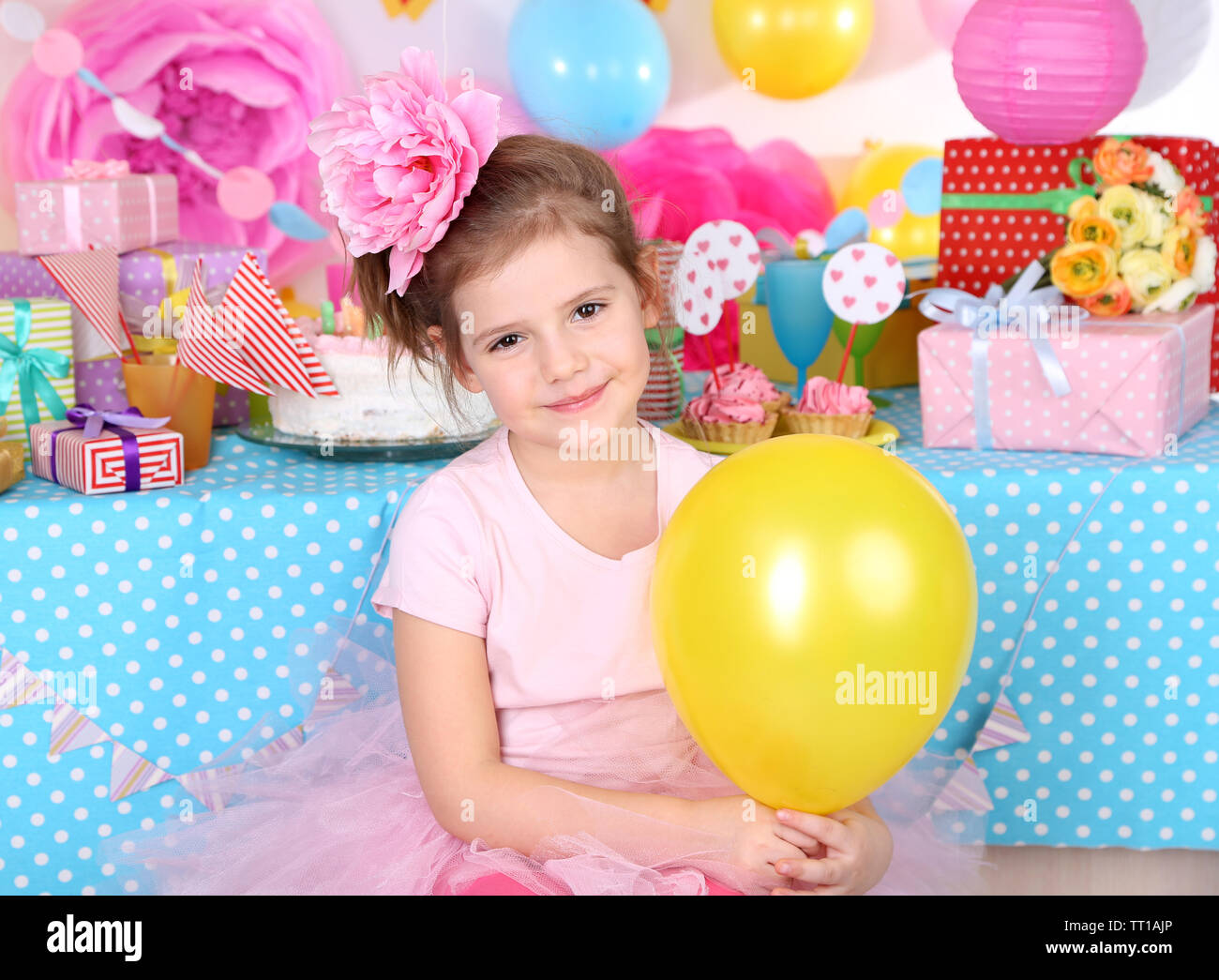 Pretty little girl celebrate her birthday Stock Photo - Alamy