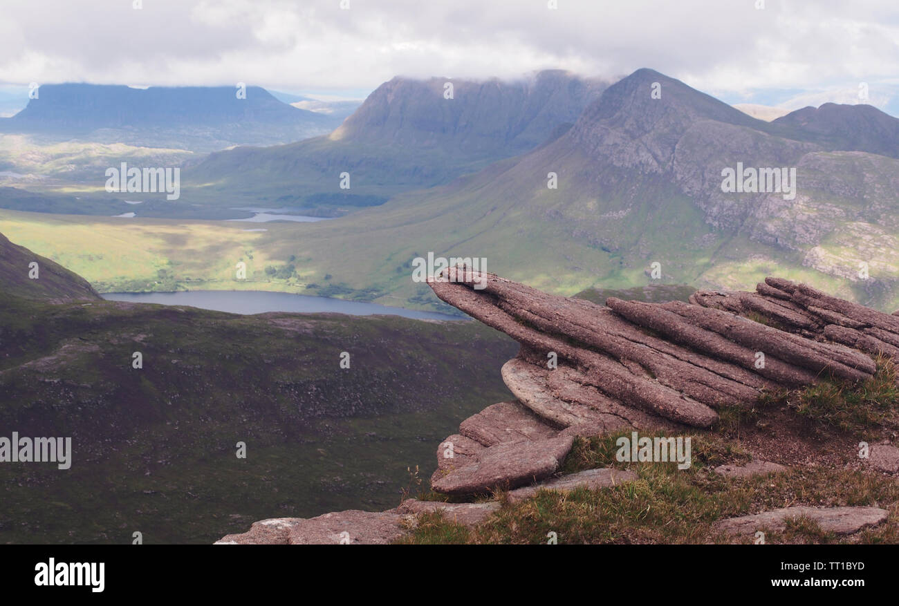 A view looking down from Ben More Coigach ,Scotland on the surrounding ...