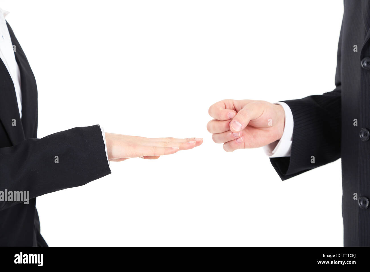 Scissors, paper, stone, scissors - hands isolated on white Stock Photo ...