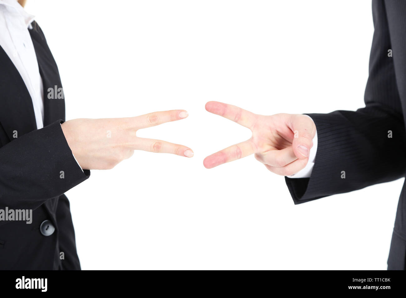 Scissors, paper, stone, scissors - hands isolated on white Stock Photo ...