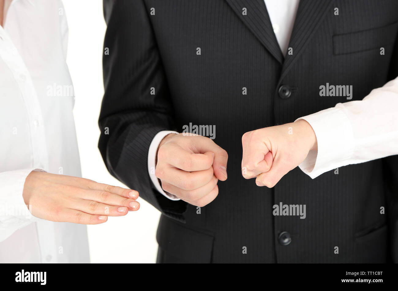 Scissors, paper, stone, scissors - hands isolated on white Stock Photo ...