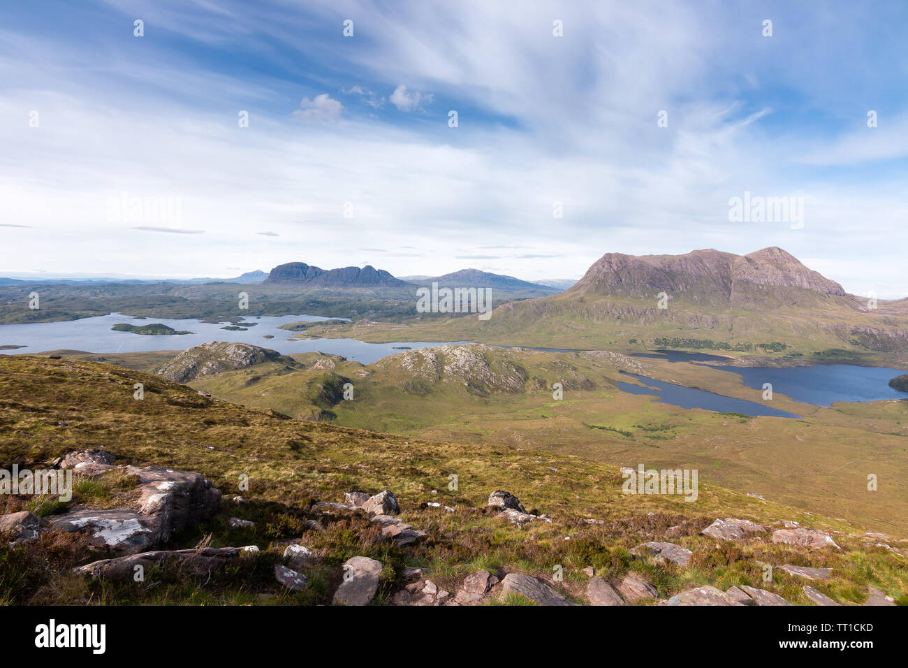 The view of the Scottish highlands from near the top of Stac Pollaidh ...