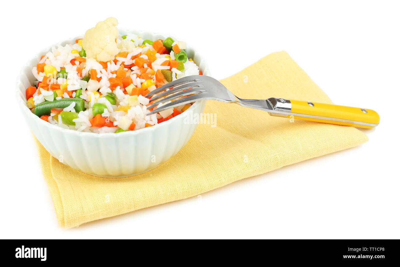 Cooked rice with vegetables isolated on white Stock Photo - Alamy