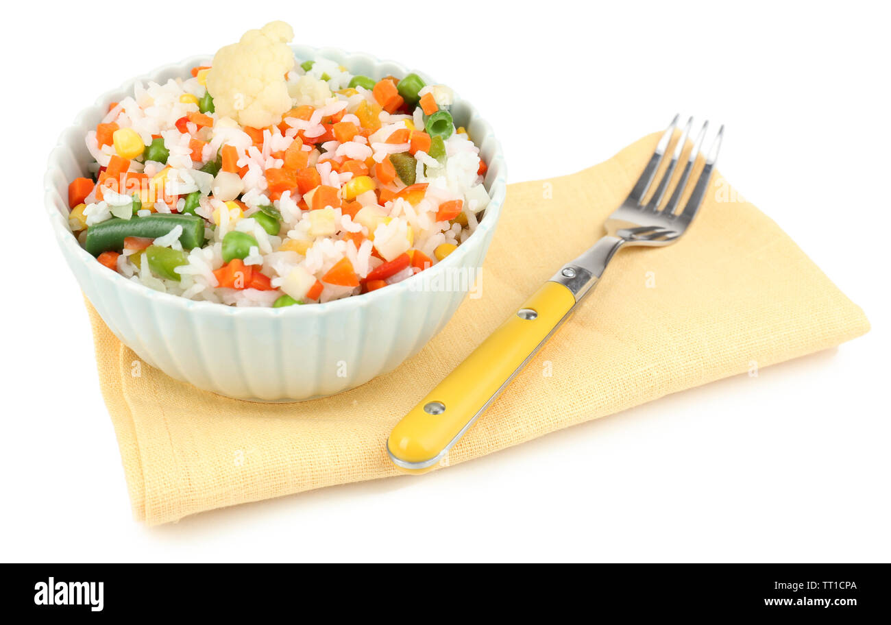 Cooked rice with vegetables isolated on white Stock Photo - Alamy