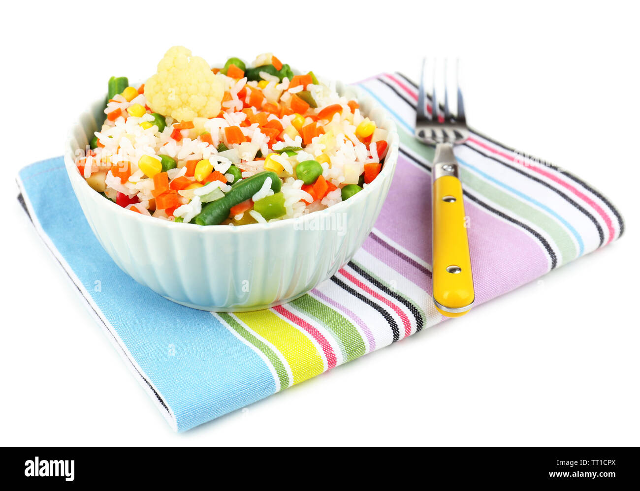 Cooked rice with vegetables isolated on white Stock Photo - Alamy