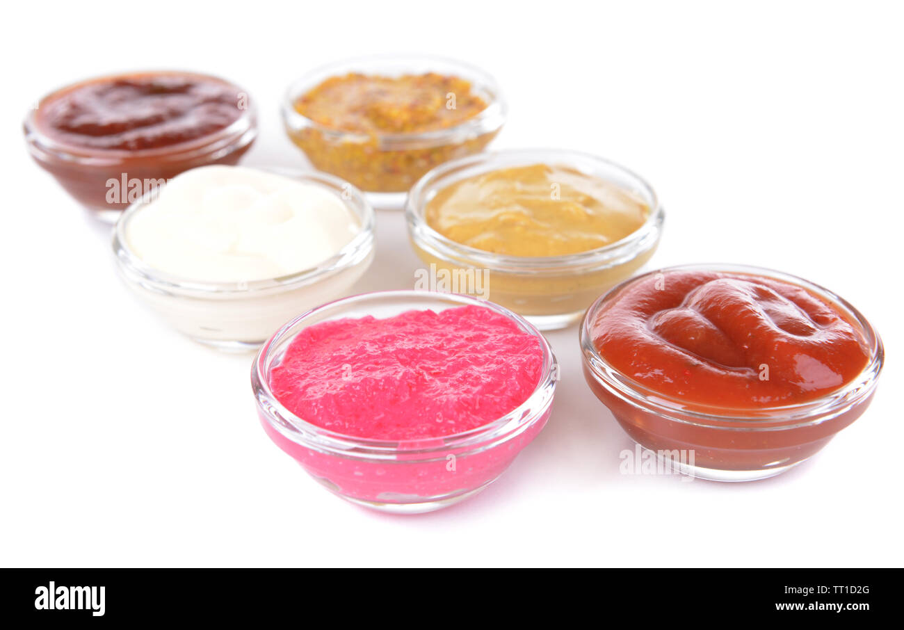 Various sauces isolated on white Stock Photo - Alamy