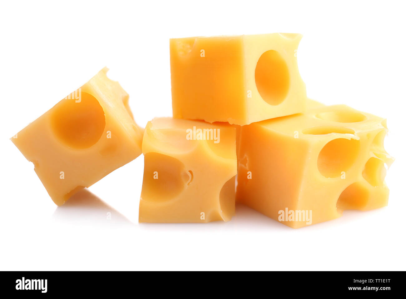 Pieces of cheese, isolated on white Stock Photo - Alamy