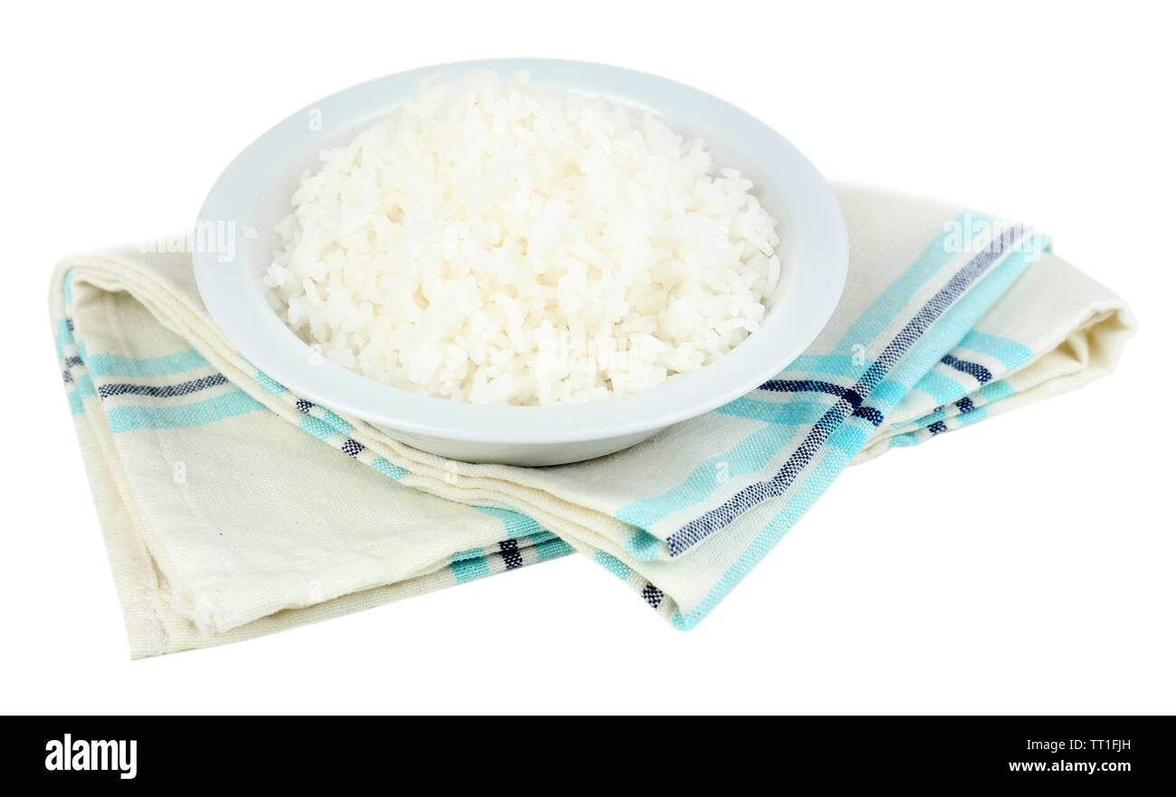 Cooked rice in bowl isolated on white Stock Photo - Alamy