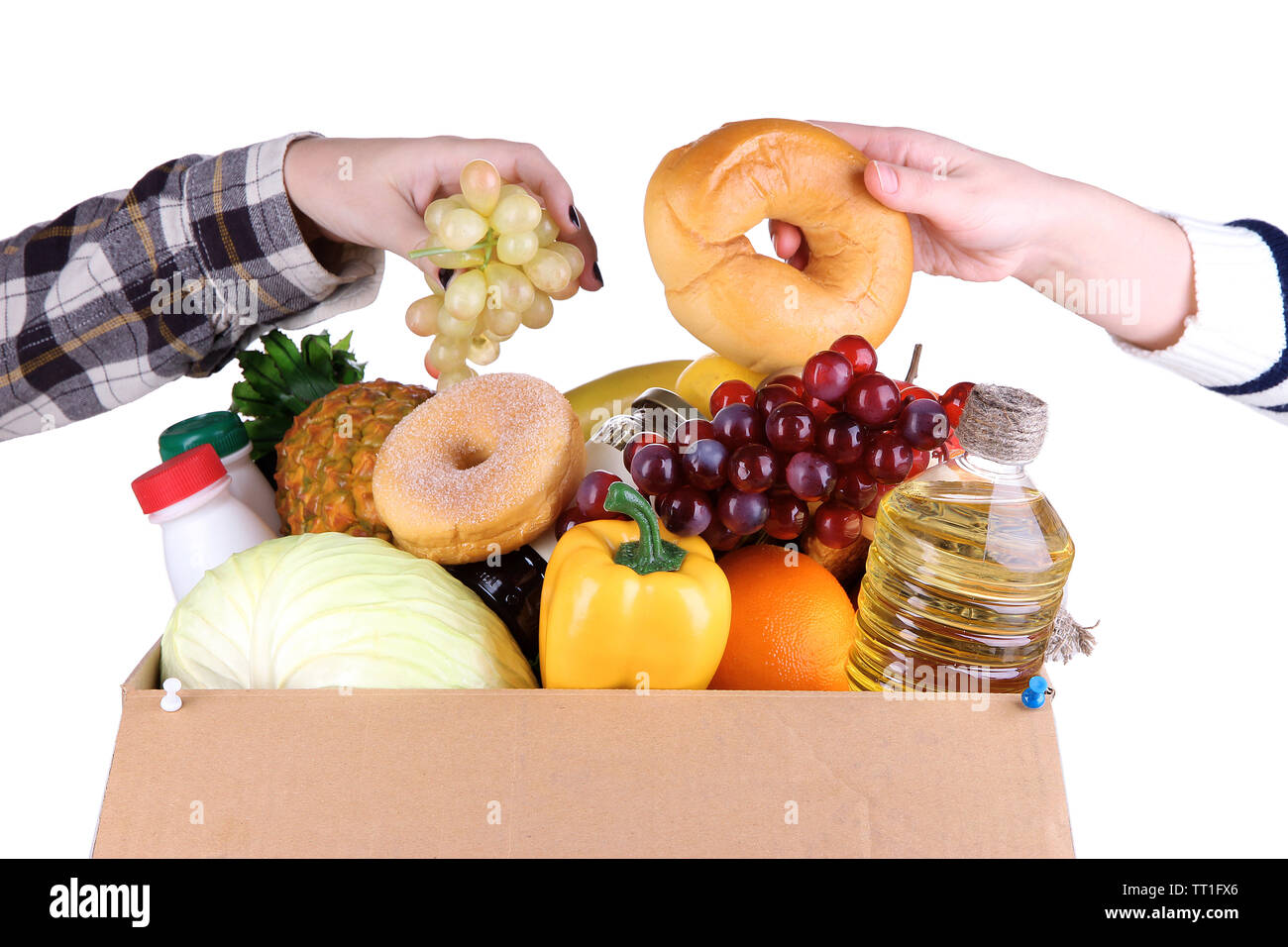 People make out products of box isolated on white Stock Photo - Alamy