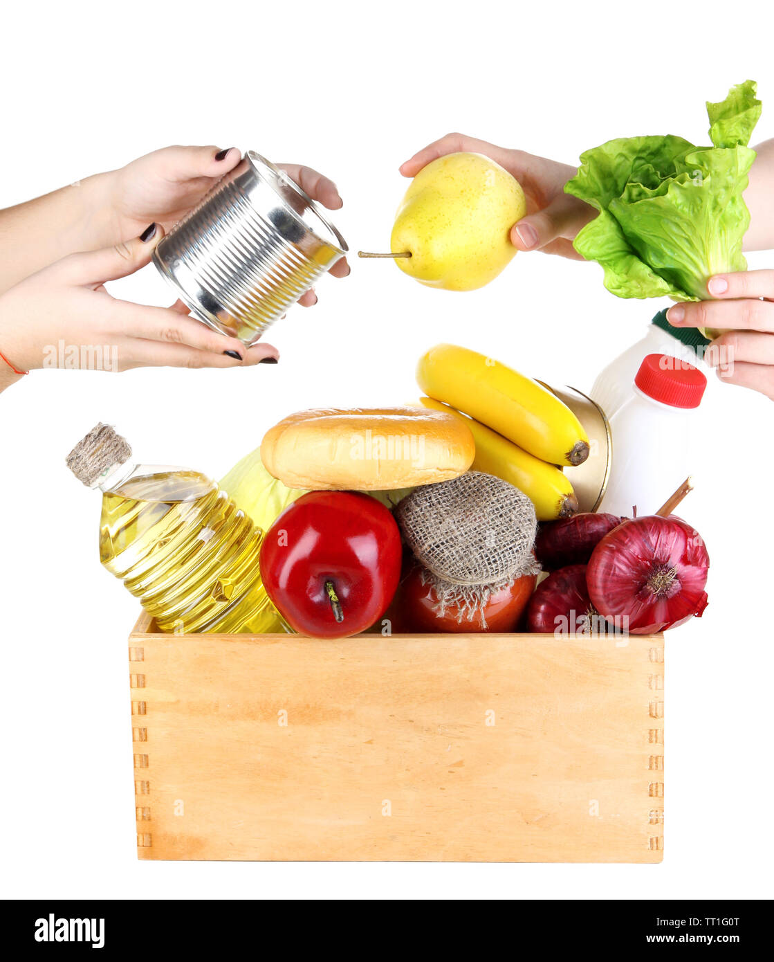 People make out products of box isolated on white Stock Photo - Alamy