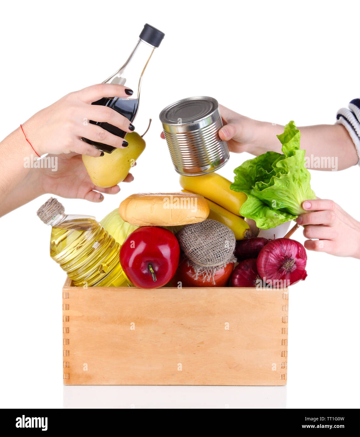 People make out products of box isolated on white Stock Photo - Alamy