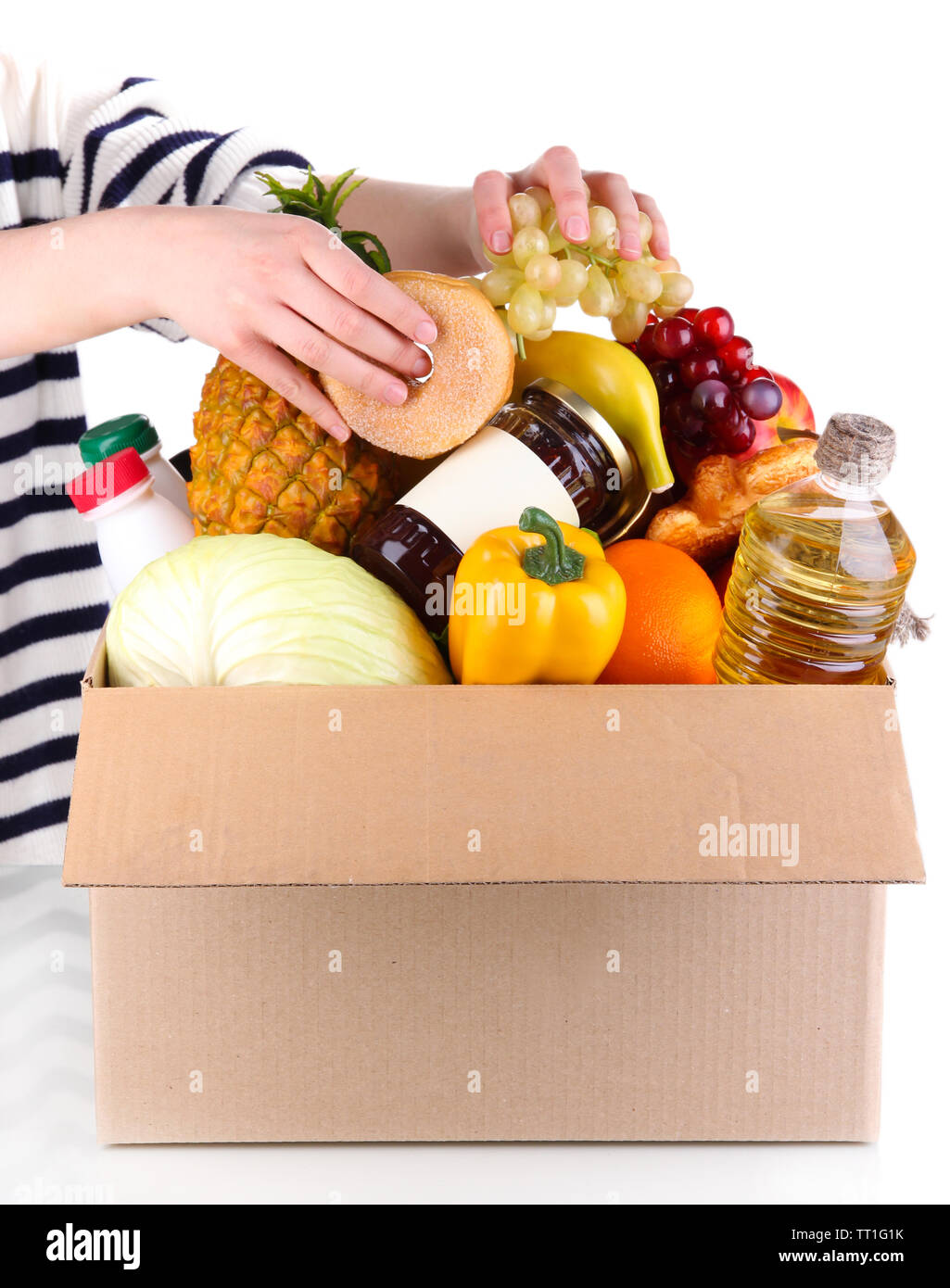 People make out products of box isolated on white Stock Photo - Alamy