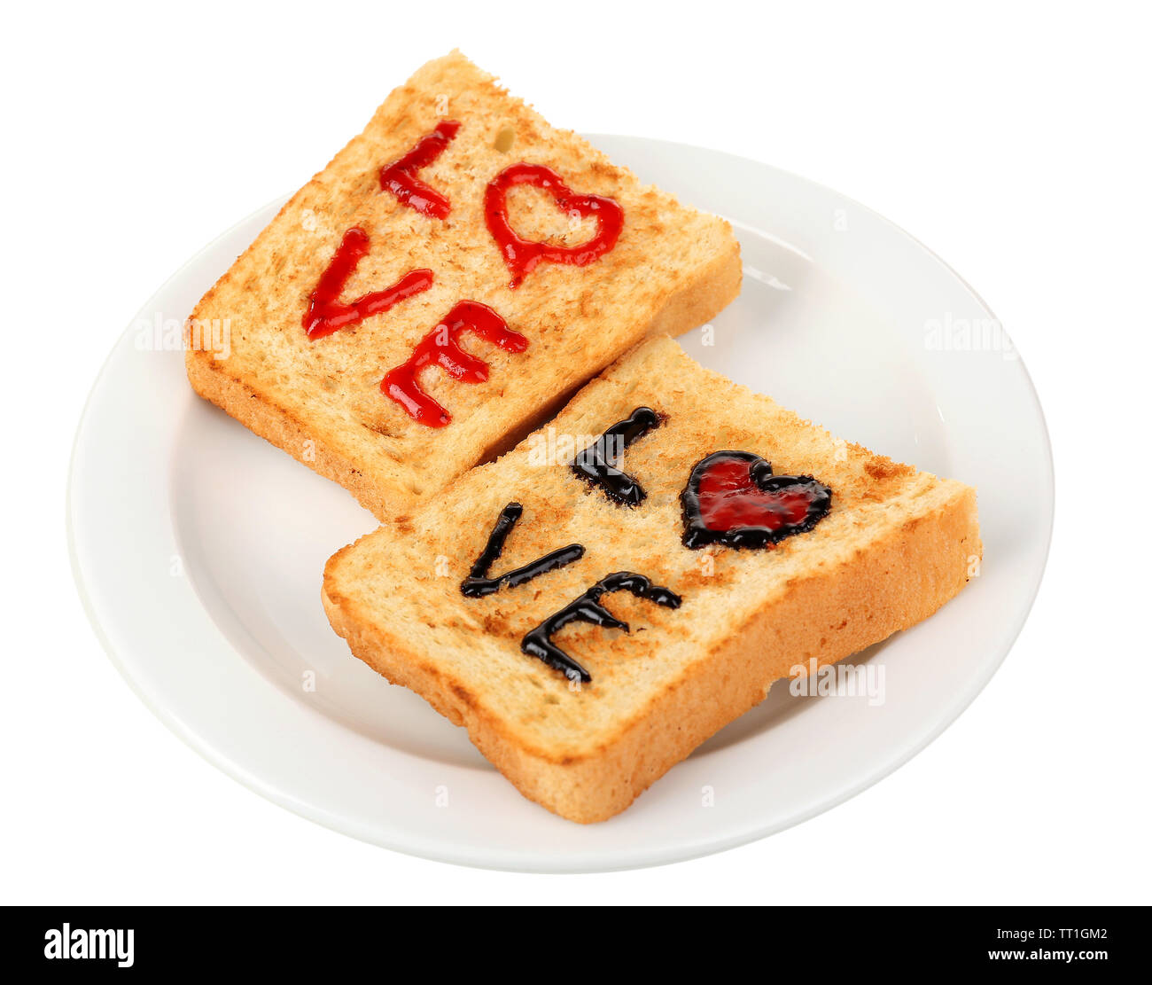 Delicious toast with jam on plate isolated on white Stock Photo - Alamy