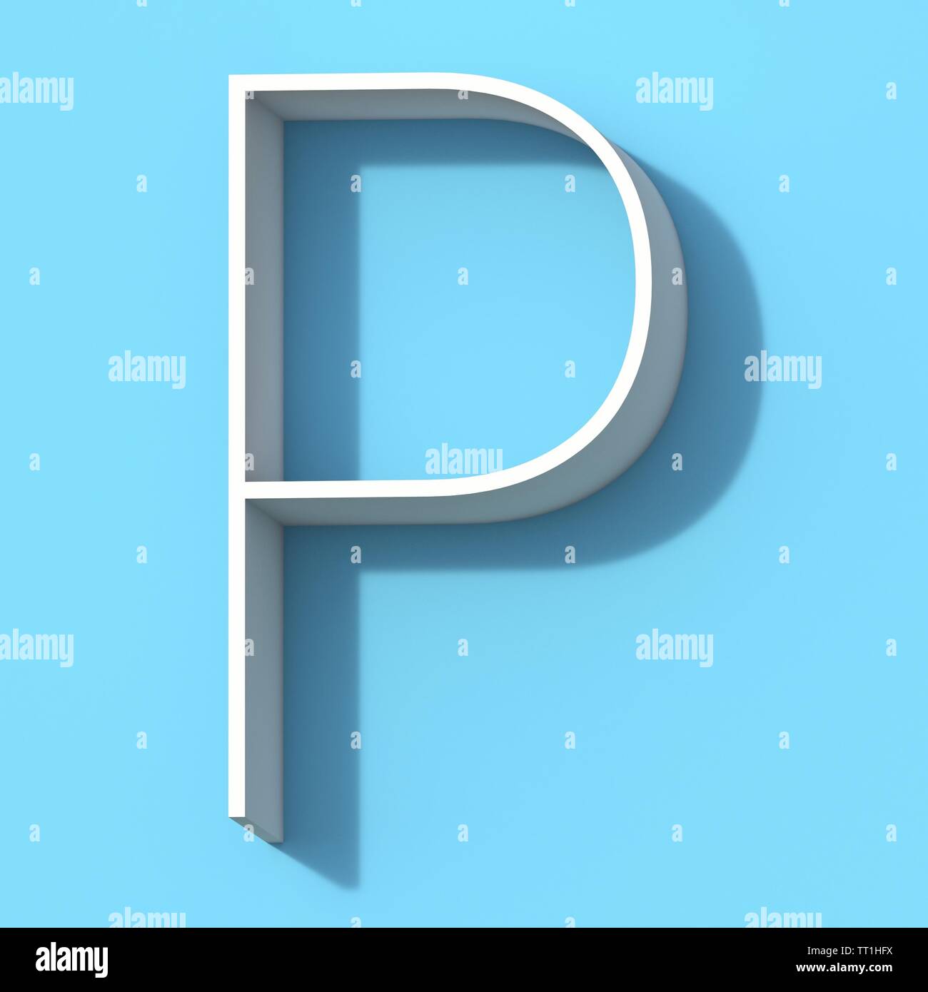 Line font with shadow Letter P 3D rendering illustration on blue ...