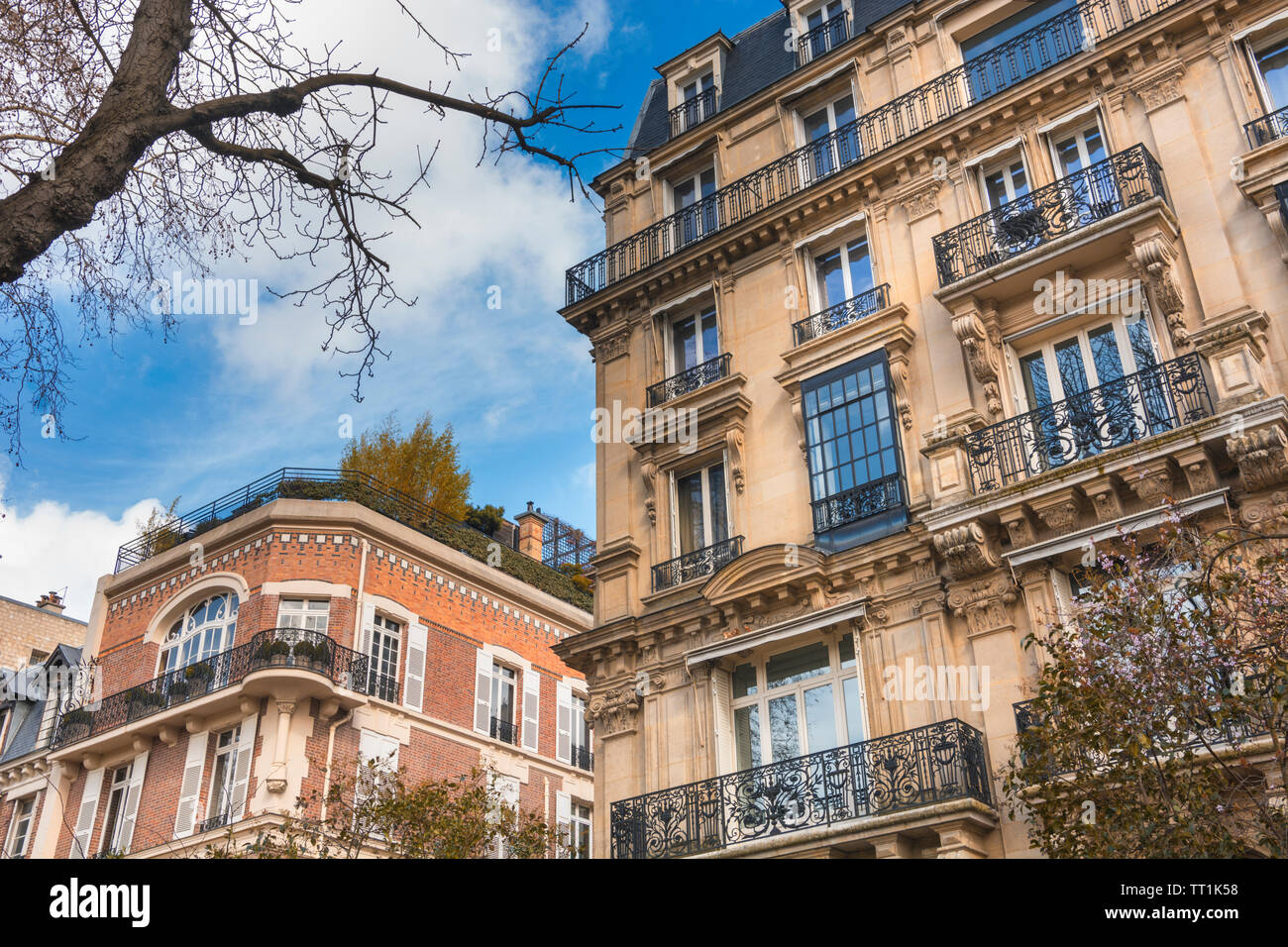 Part of the buildings near the square of the Eiffel Tower. Classical ...