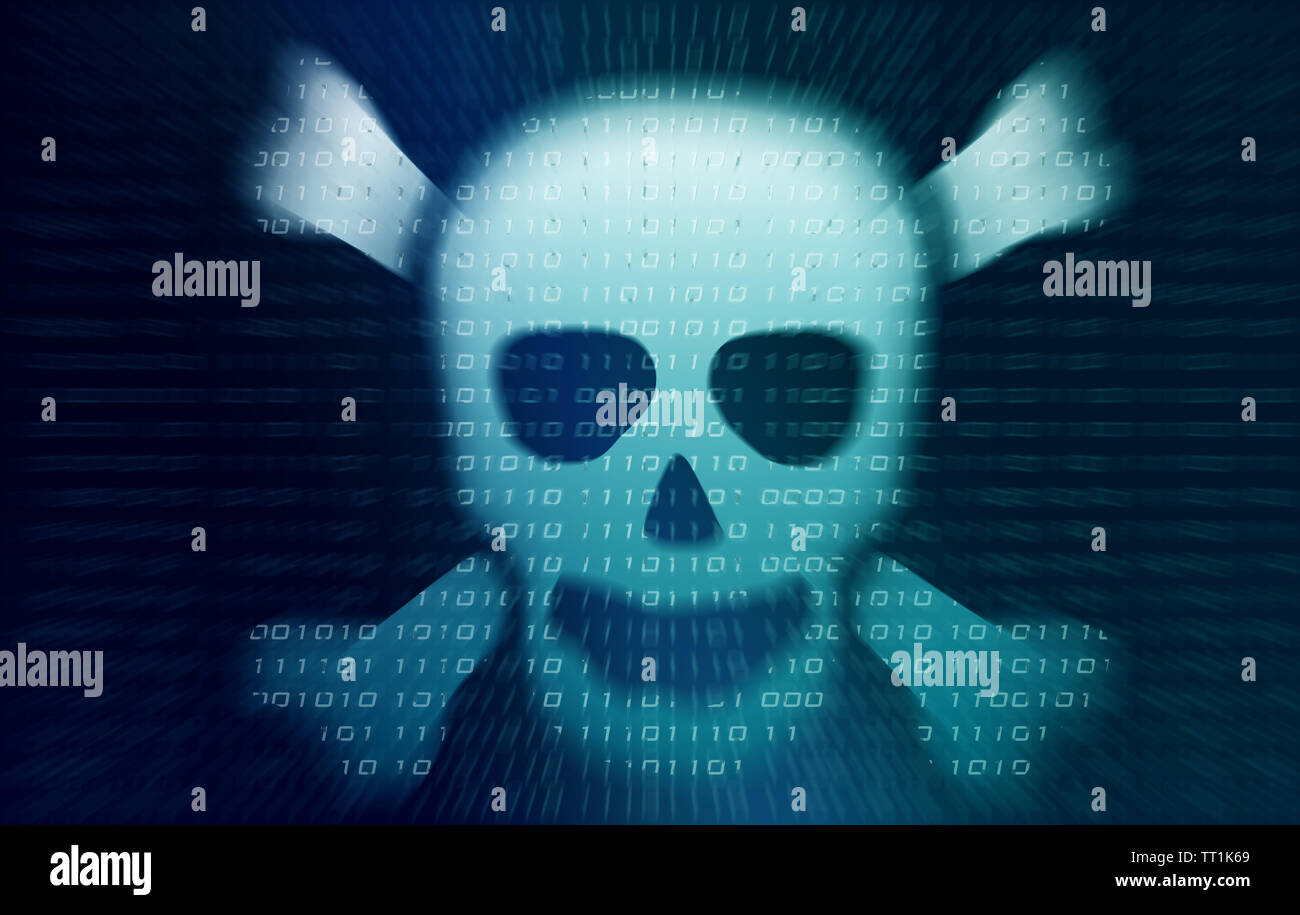 skull out of binary code from hacked computer Stock Photo - Alamy