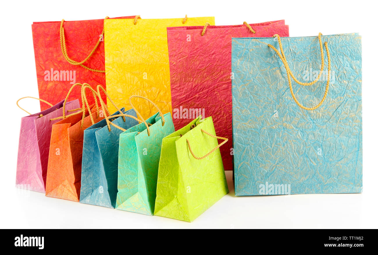 Colorful shopping bags, isolated on white Stock Photo - Alamy