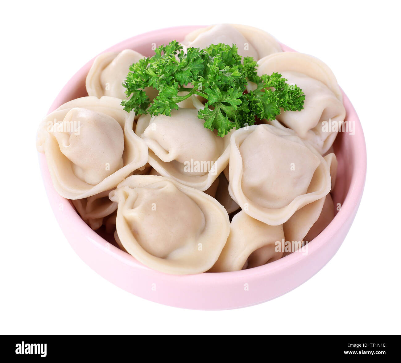 Meat dumplings - russian boiled pelmeni in bowl isolated on white Stock ...