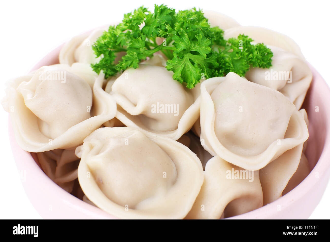 Meat dumplings - russian boiled pelmeni in bowl close up Stock Photo ...