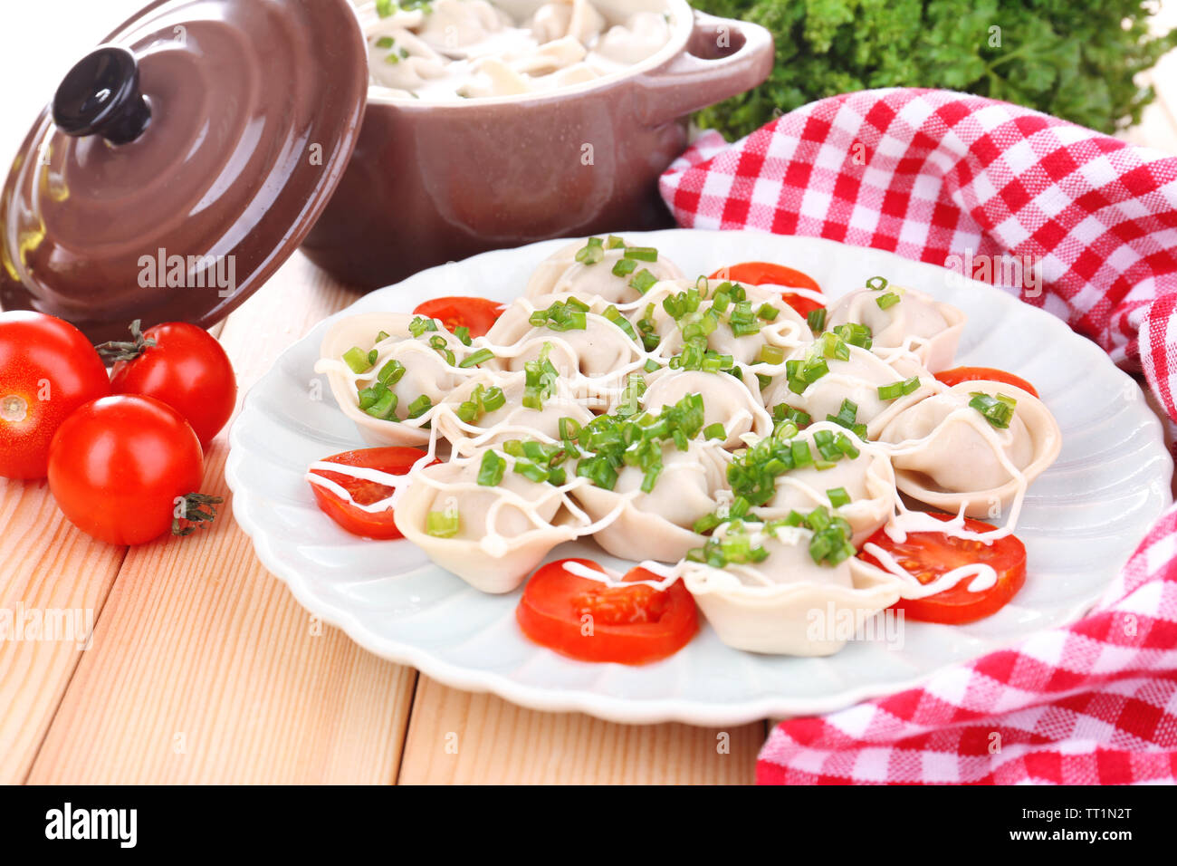 Meat dumplings - russian boiled pelmeni close up Stock Photo - Alamy