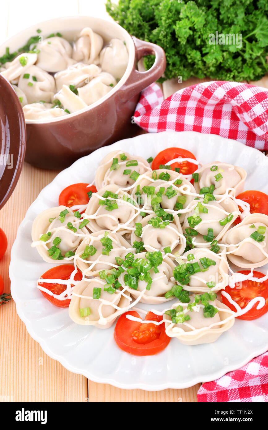 Meat dumplings - russian boiled pelmeni close up Stock Photo - Alamy