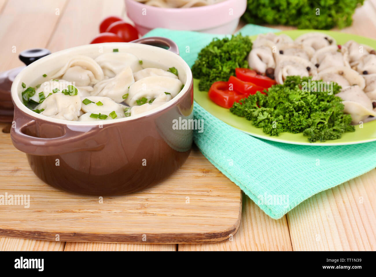 Meat dumplings - russian boiled pelmeni close up Stock Photo - Alamy