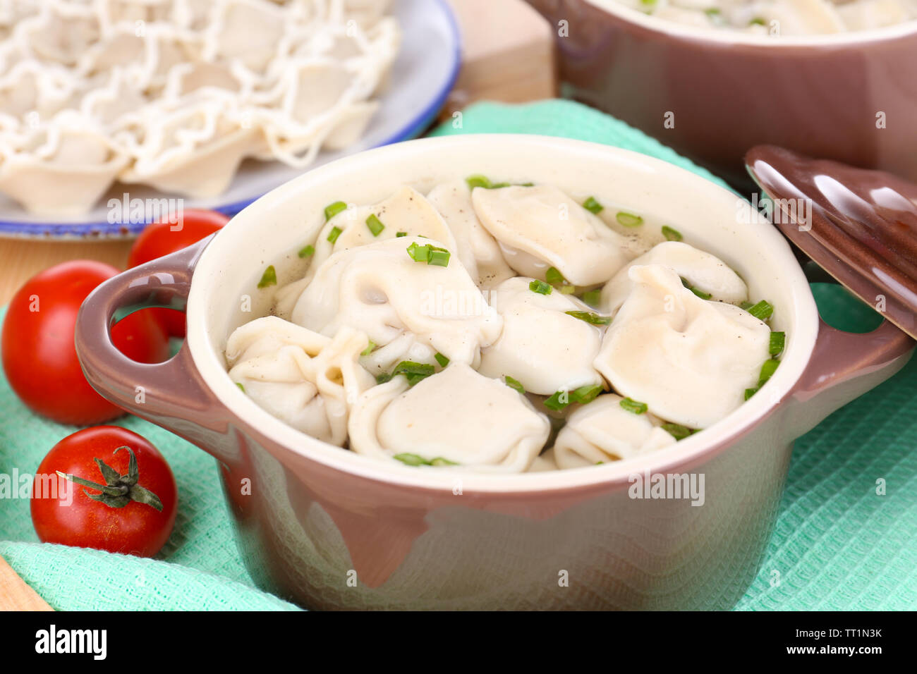 Meat dumplings - russian boiled pelmeni close up Stock Photo - Alamy