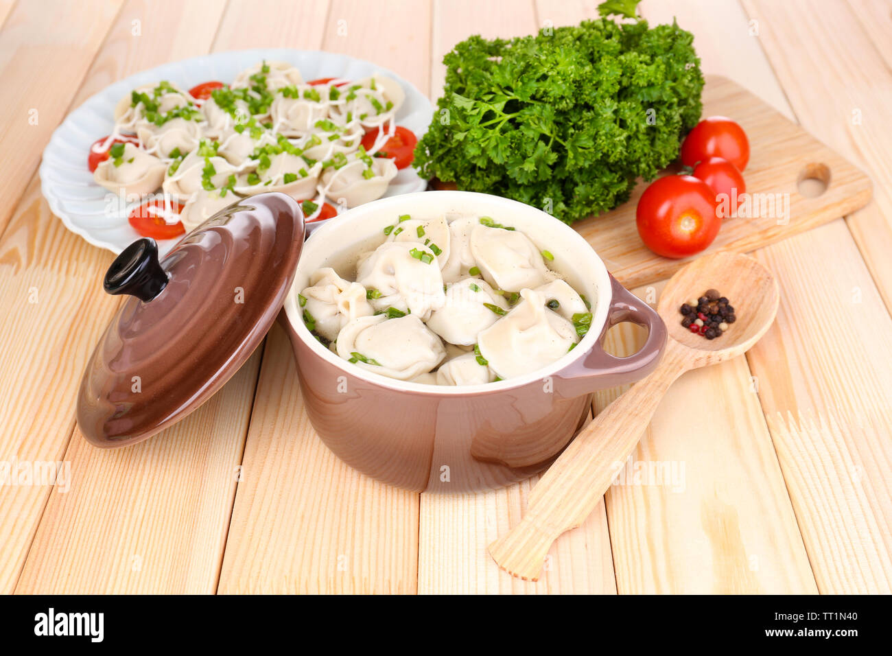 Meat dumplings - russian boiled pelmeni close up Stock Photo - Alamy