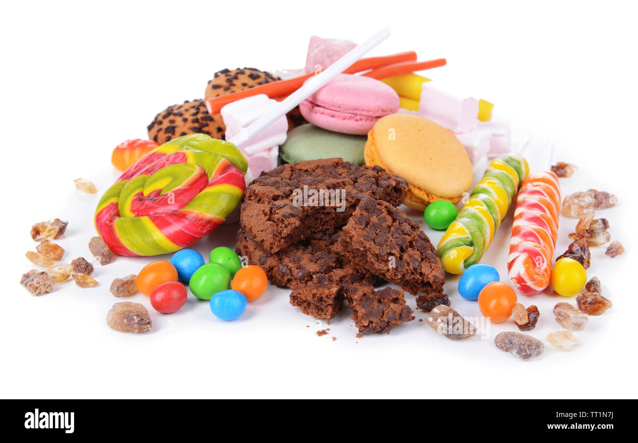 Different sweets isolated on white Stock Photo - Alamy