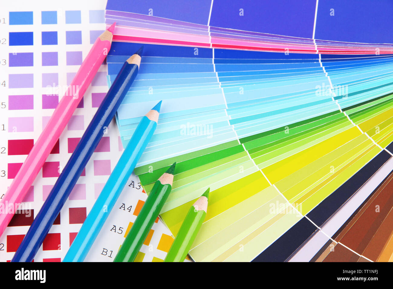 Color samples with pencils close up Stock Photo - Alamy