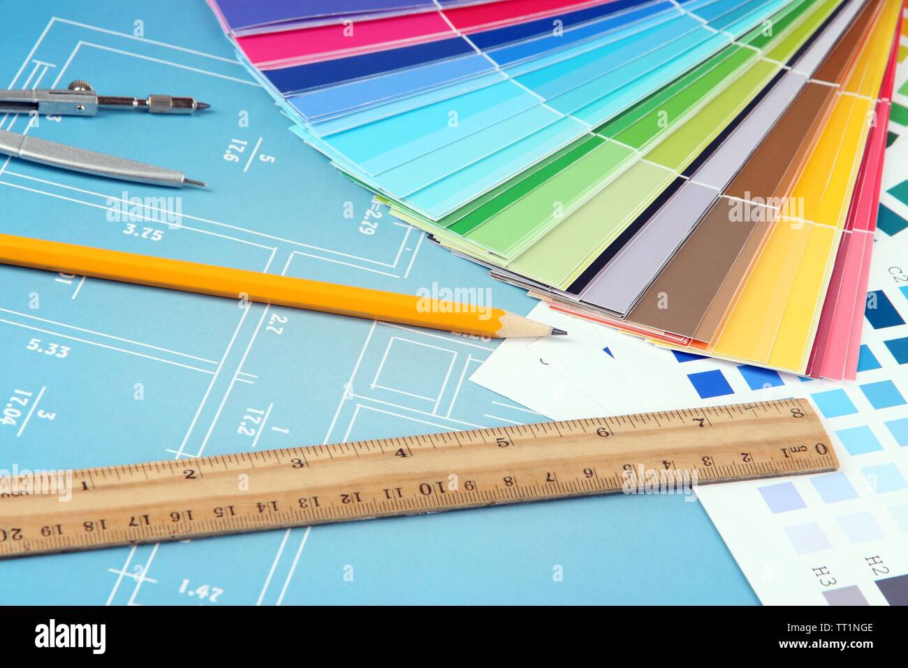 Drawing and color samples close up Stock Photo - Alamy