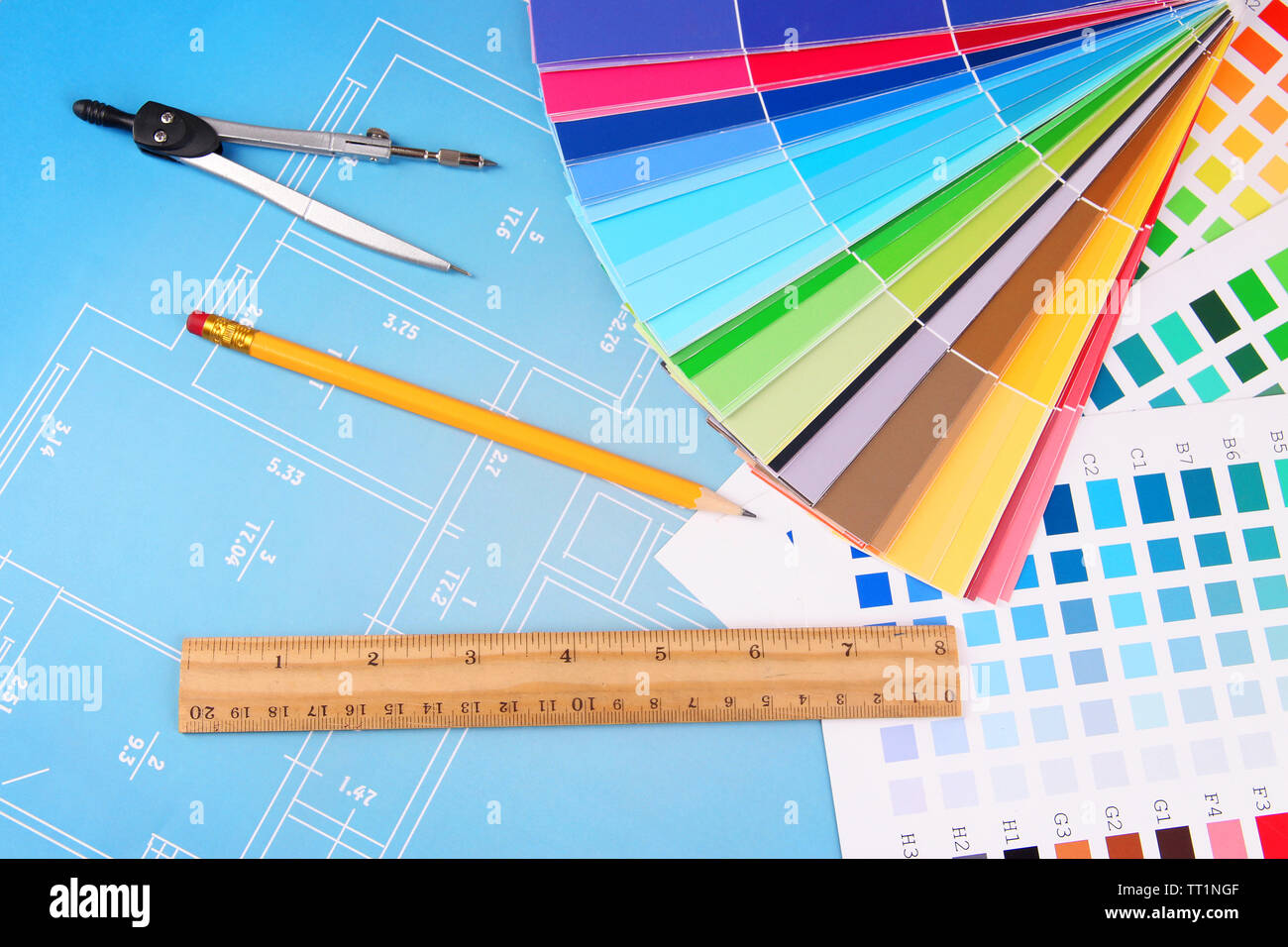 Drawing and color samples close up Stock Photo - Alamy