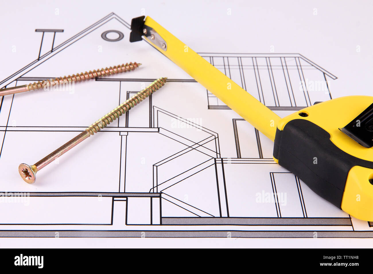 Tools on drawing close up Stock Photo - Alamy