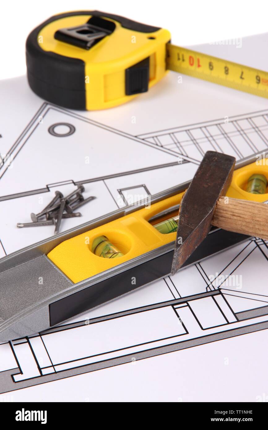 Tools on drawing close up Stock Photo - Alamy